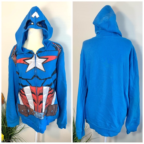 Marvel | Jackets & Coats | Mens Size M Captain America Zippered Hood ...